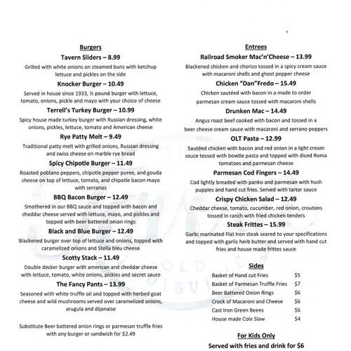 Old Louisville Tavern menu in Louisville, Kentucky, USA