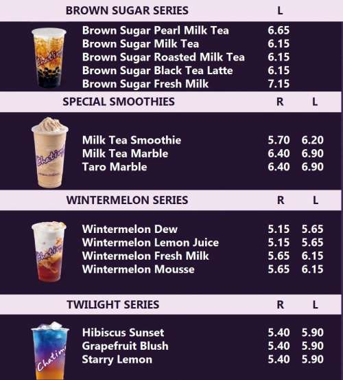 Chatime menu in Calgary, Alberta, Canada