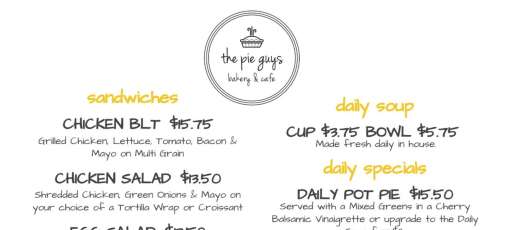Menu for The Pie Guys Bakery & Cafe in Port Colborne, ON | Sirved