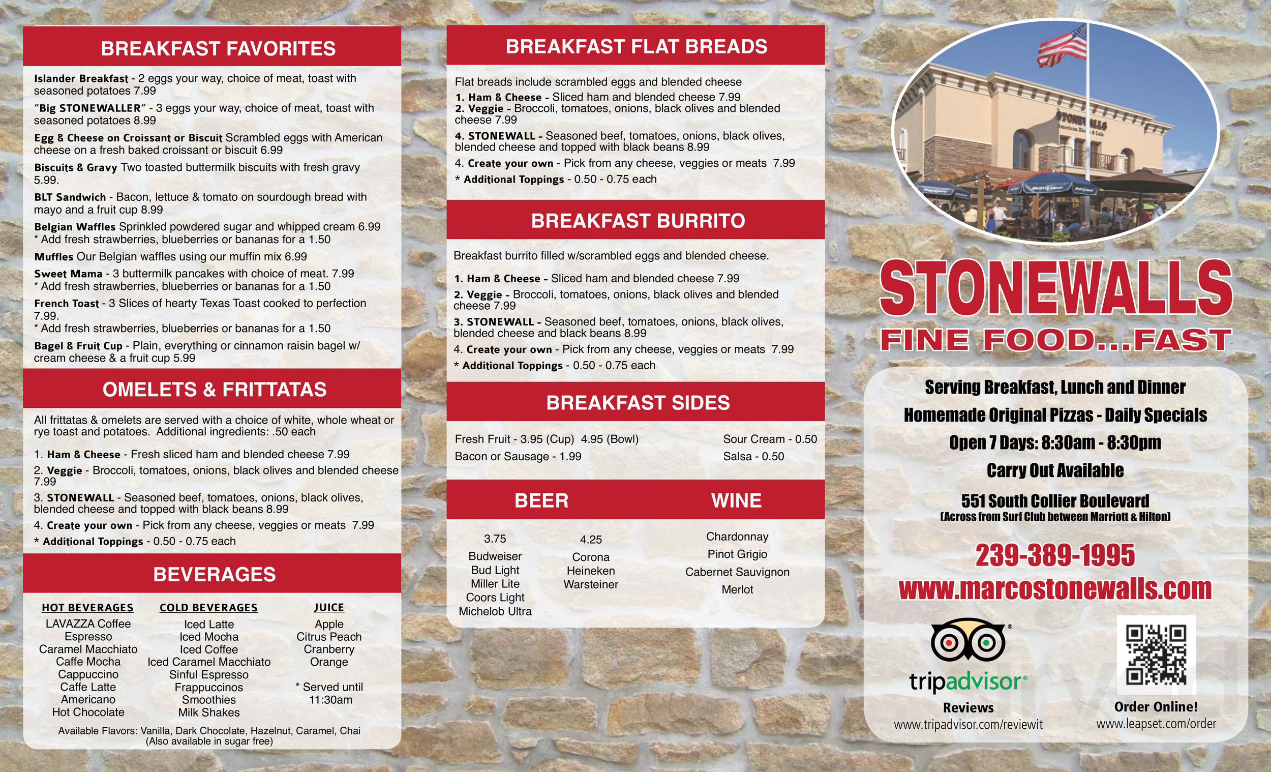 STONEWALLS menu in Marco Island, Florida, USA