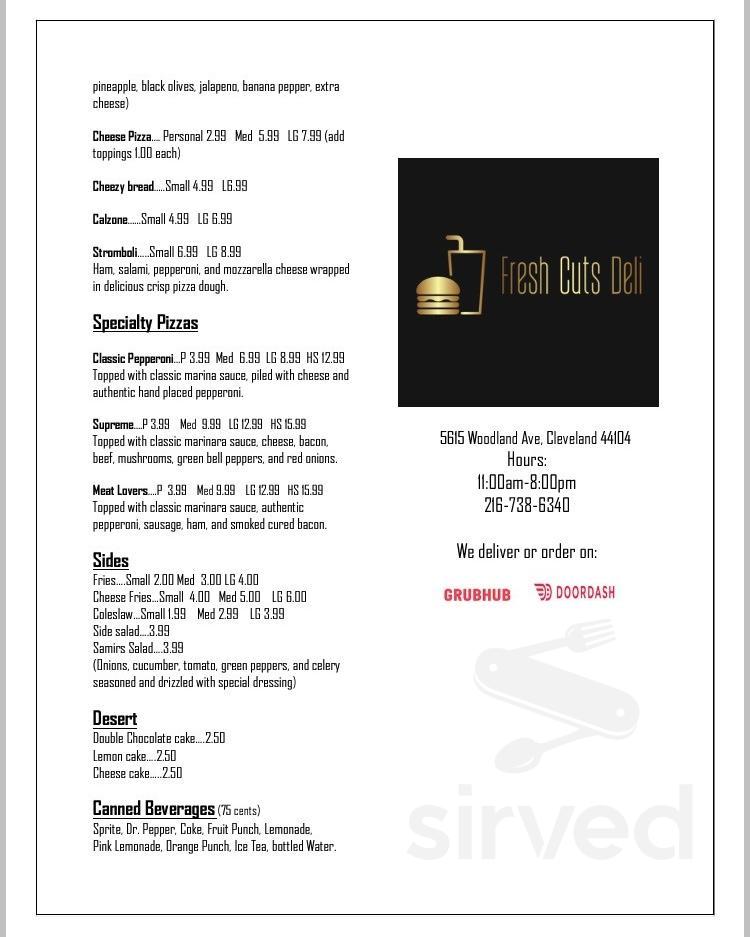 Fresh Cuts Deli menu in Cleveland, Ohio, USA