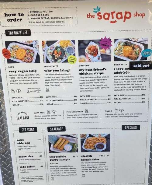 The Sarap Shop - Filipino Food Truck menu in San Francisco, California, USA
