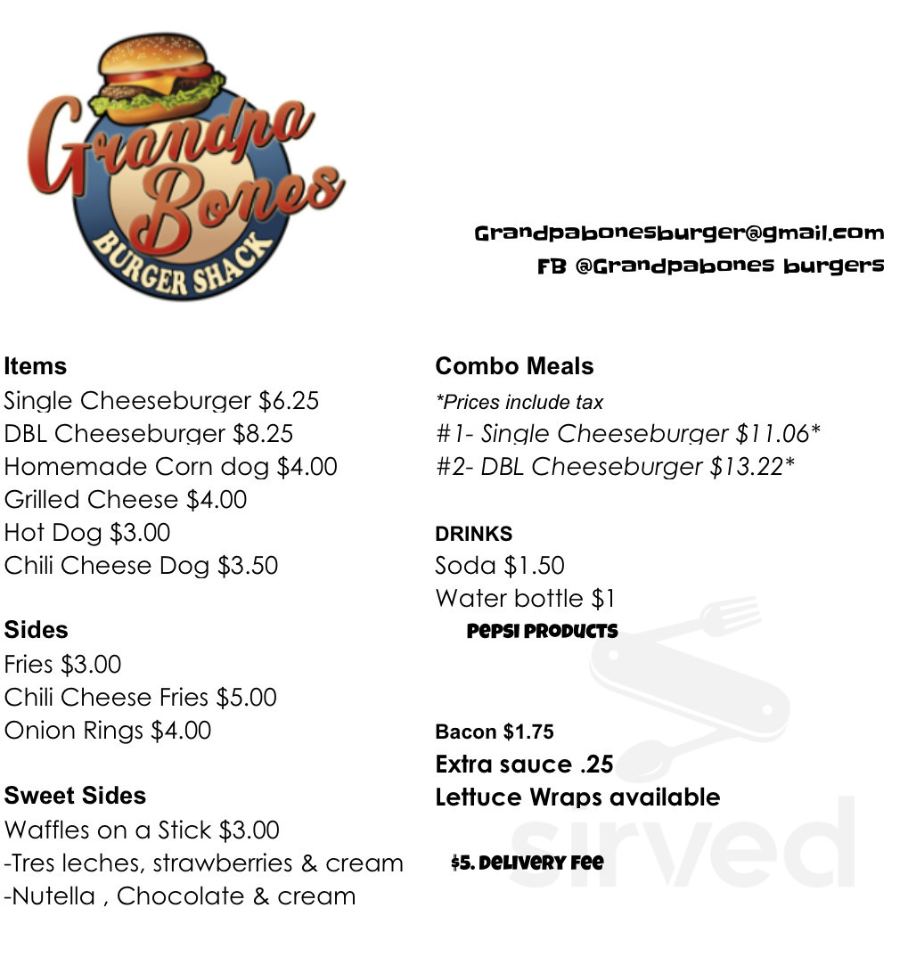 Grandpa Bones Burger Shack menu in Vernal, Utah, USA