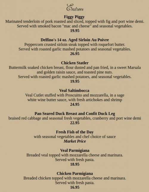 Delfino Restaurant menu in Roslindale, Massachusetts, USA