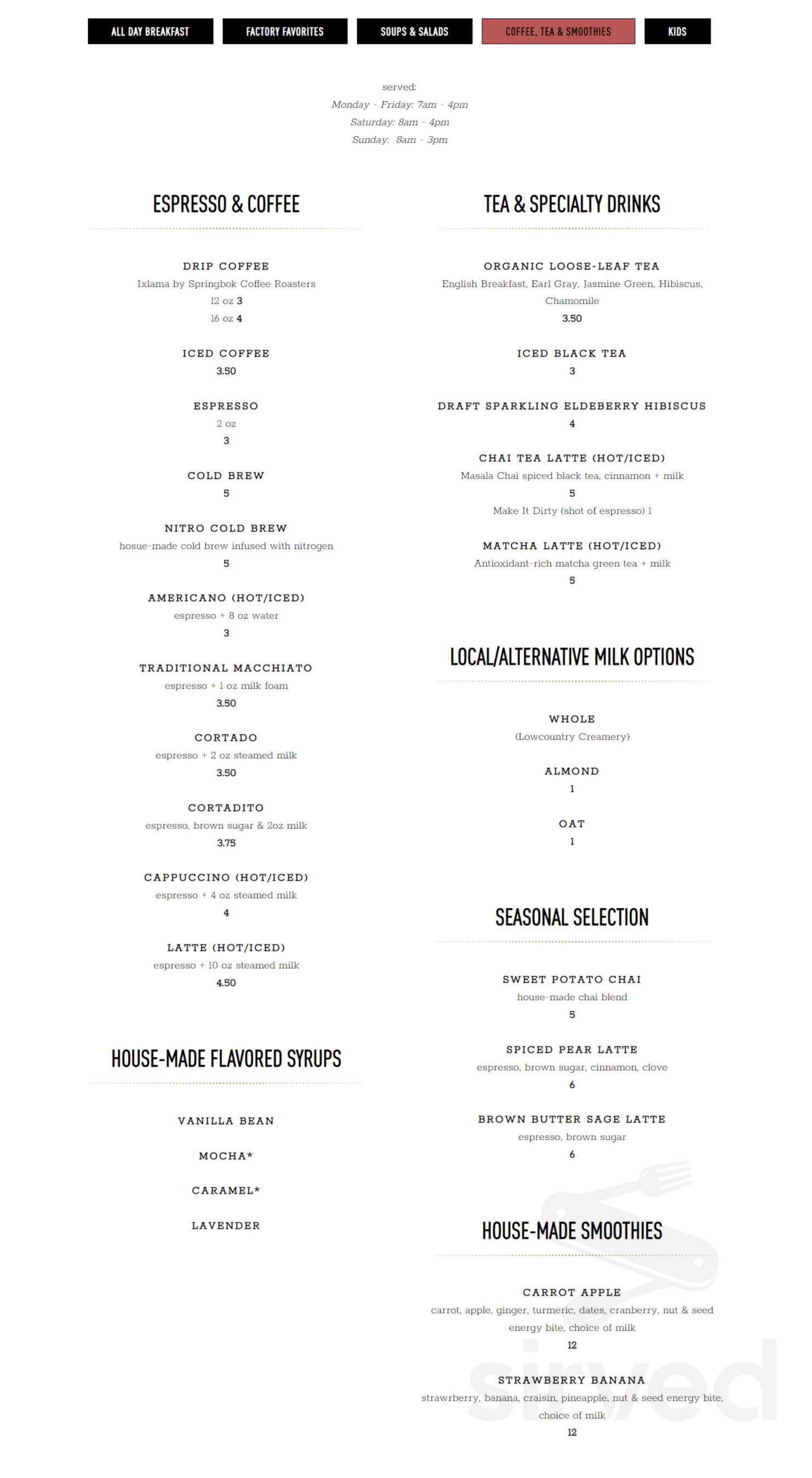Mercantile and Mash menu in Charleston, South Carolina, USA