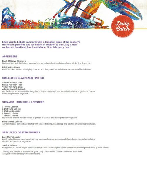 Lobsta Land Restaurant menu in Gloucester, Massachusetts, USA