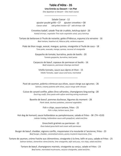 Le Boulevardier Restaurant menu in Montreal, Quebec H3A 1Y9, Canada
