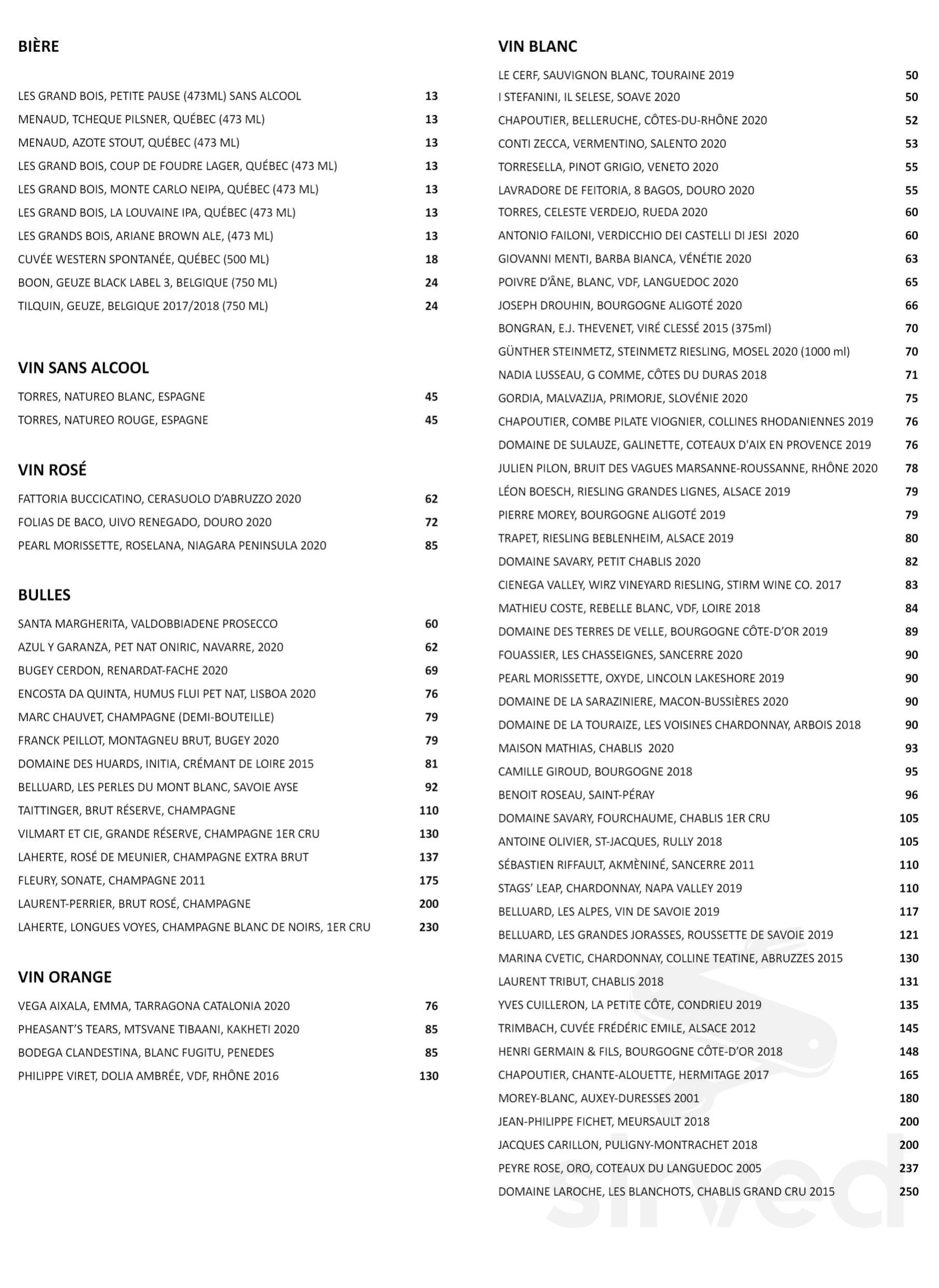 Le Boulevardier Restaurant menu in Montreal, Quebec H3A 1Y9, Canada