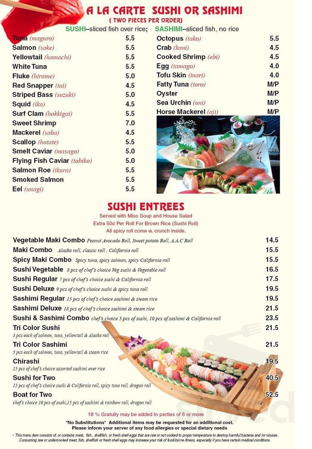Yamasho sushi steakhouse menu in Syracuse, New York, USA