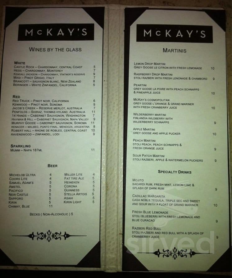 McKay's menu in Los Angeles, California, USA