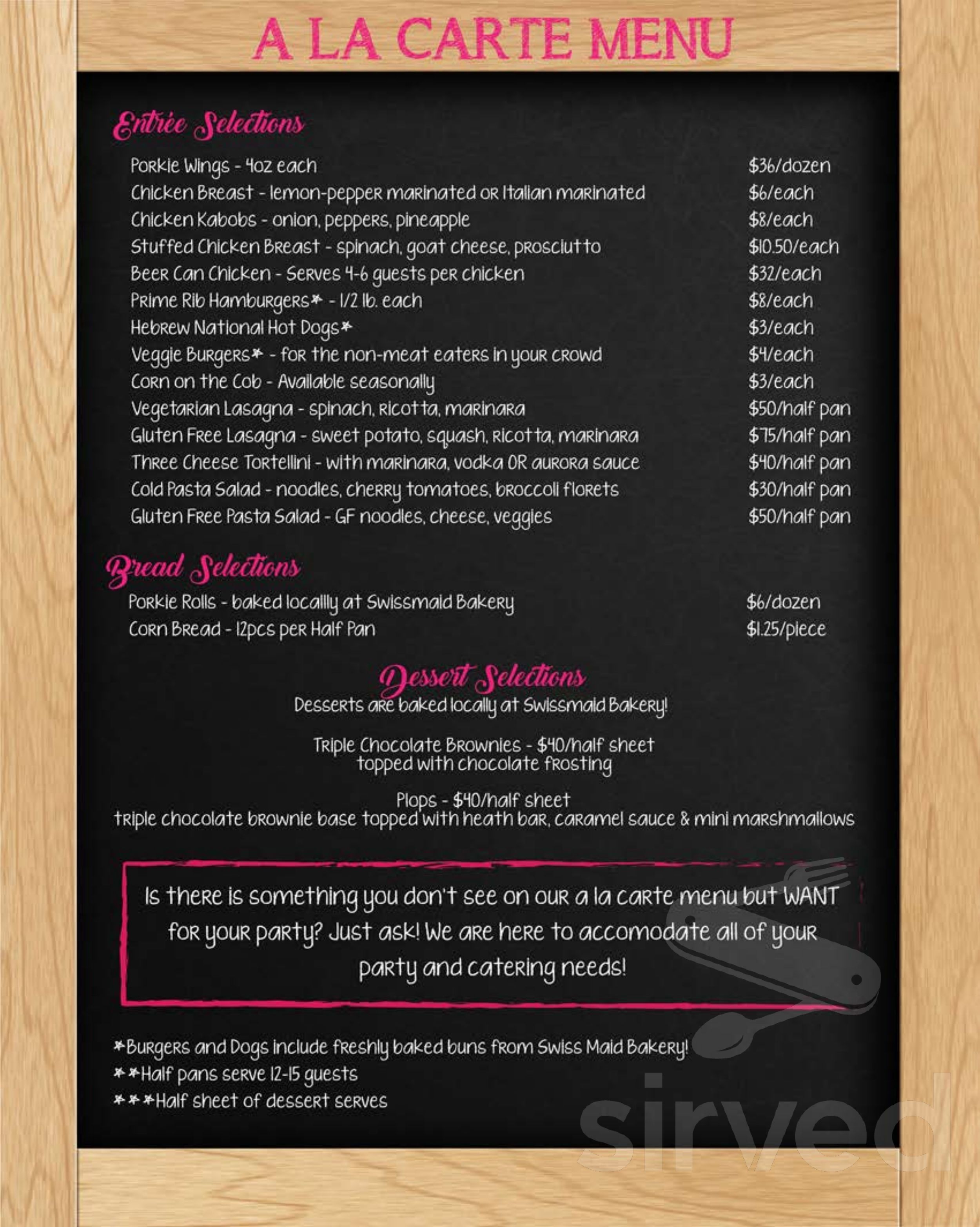 Porkies Pig Roast & Catering menu in Woodstock, Illinois, USA