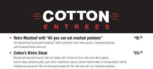 Menu for Cotton Restaurant in Manchester, NH | Sirved