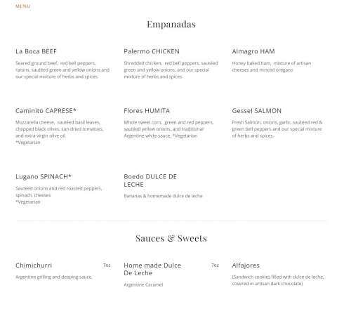 Maria Luisa Empanadas menu in Seattle, Washington, USA