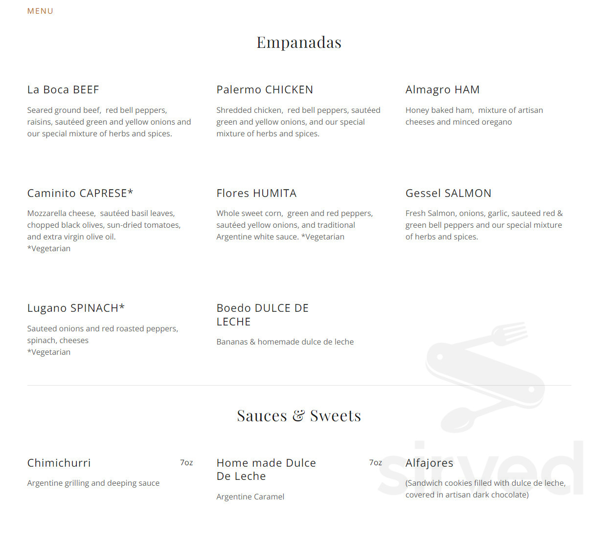 Maria Luisa Empanadas menu in Seattle, Washington, USA