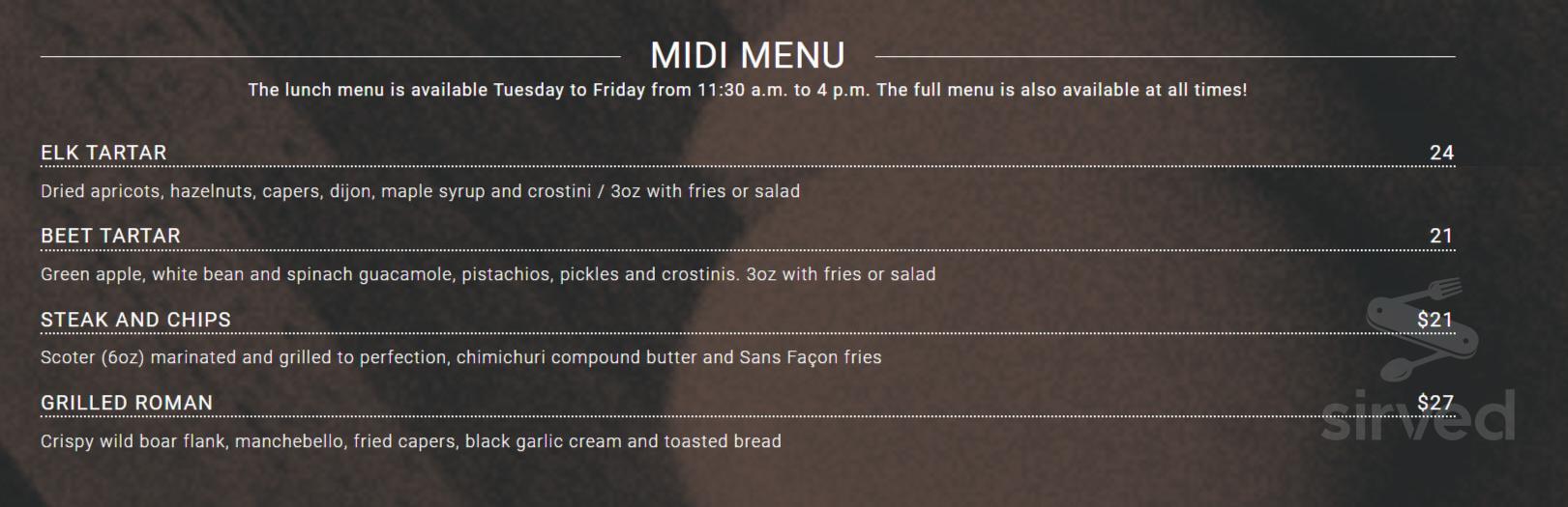 Sans Façon menu in Gatineau, Quebec J8Y 3X5, Canada