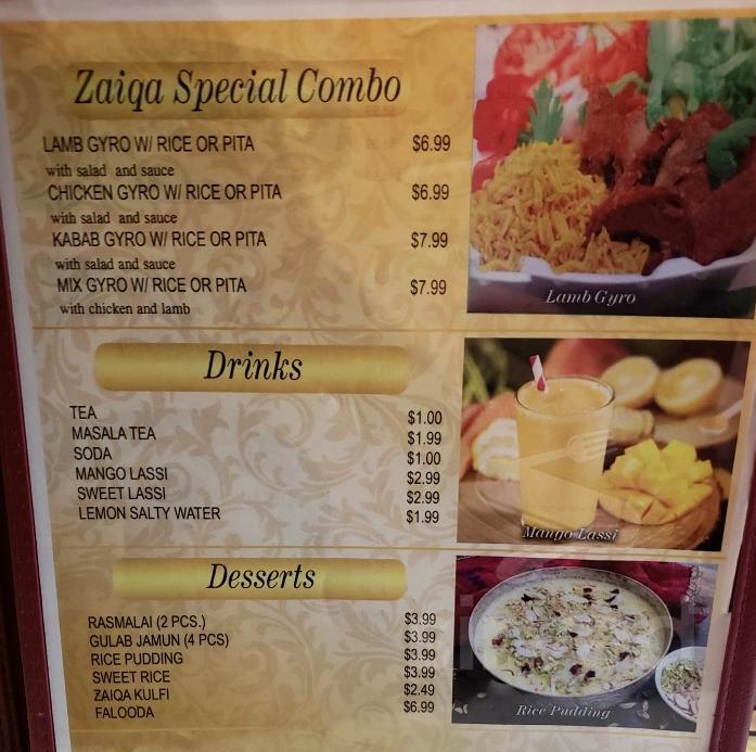 Menu - Mechanicsburg PA's Zaiqa Kabab & Grill | Sirved