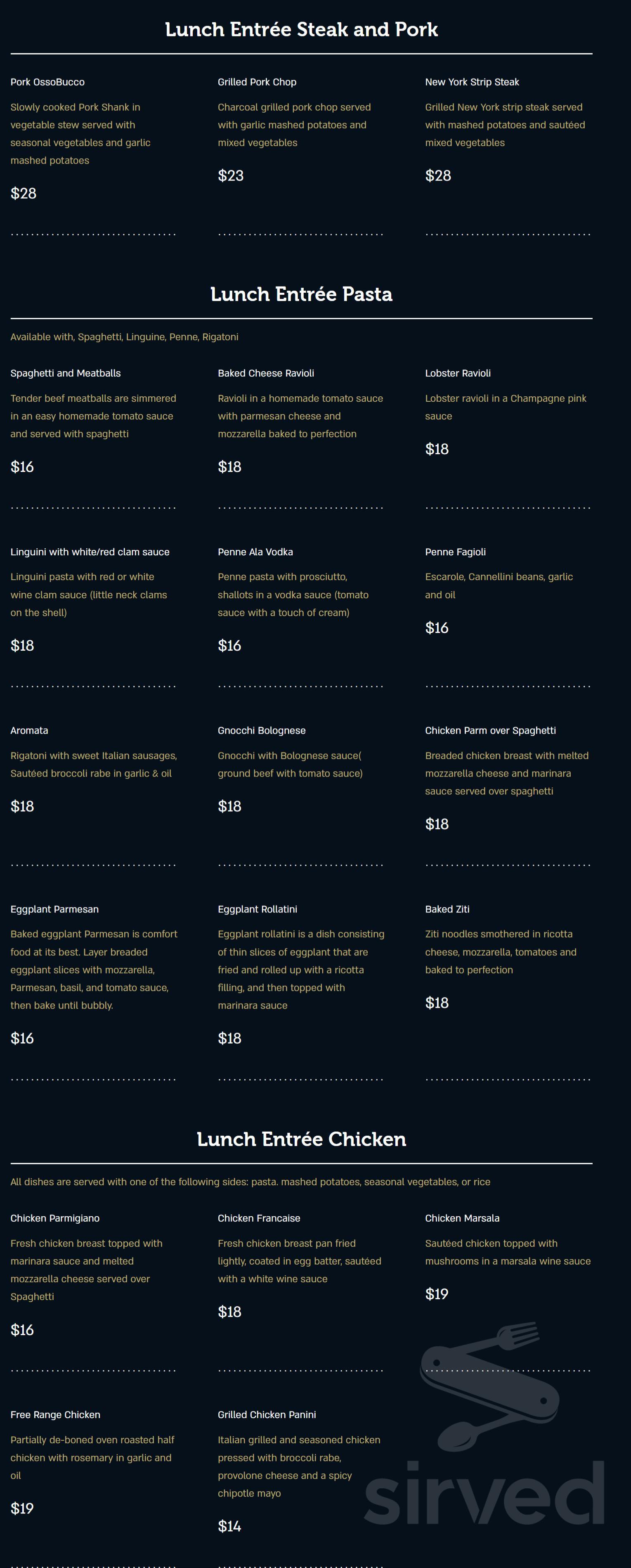 RJ'S RESTAURANT SEAFOOD/CHOPS/PASTA menu in Pittsfield, Massachusetts, USA