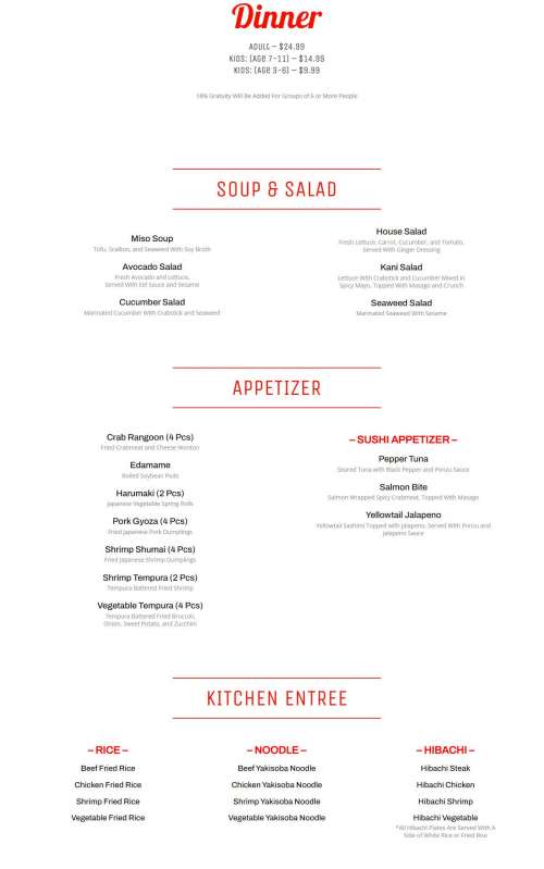 Saika Sushi menu in Depew, New York, USA