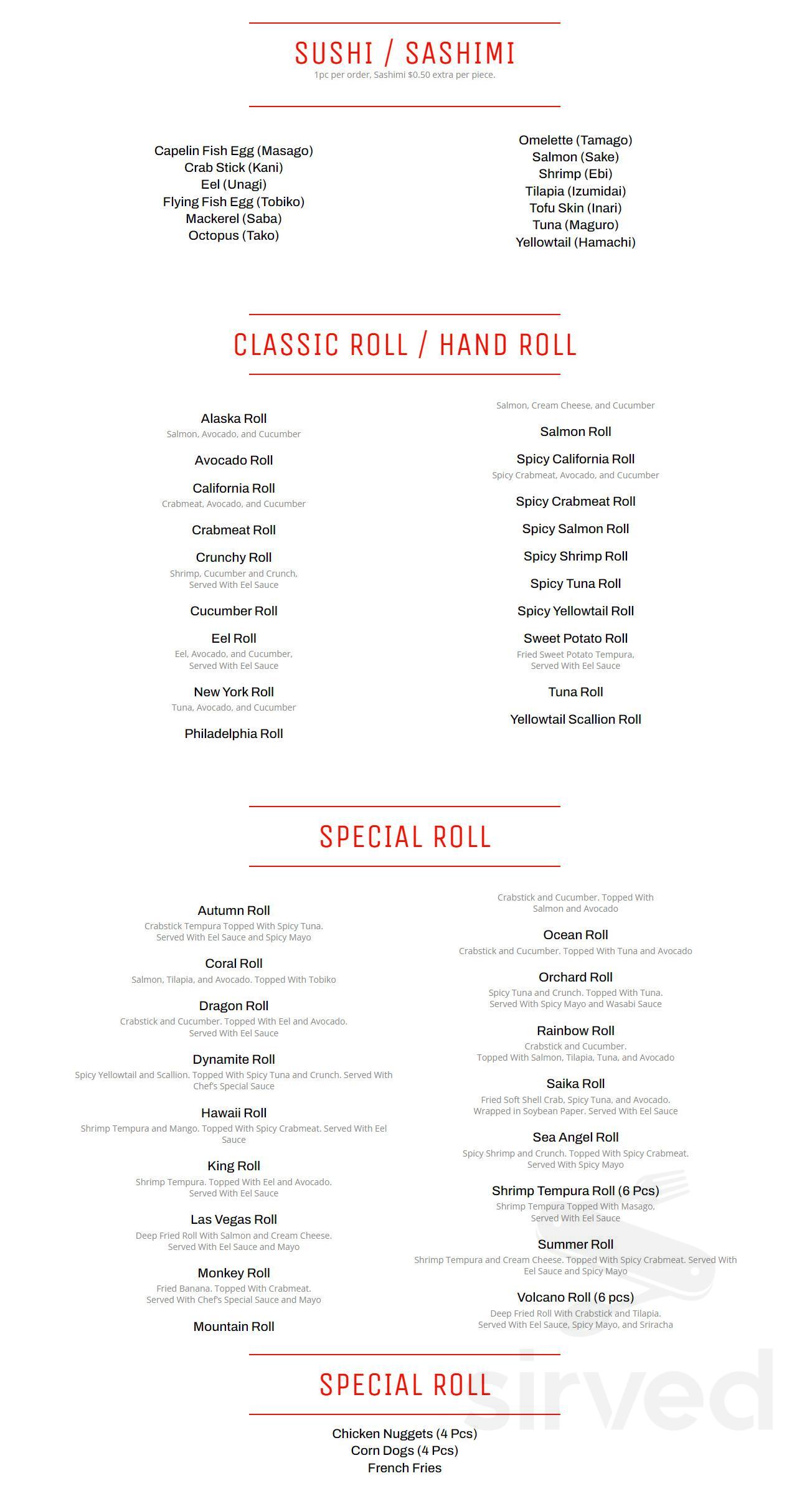 Saika Sushi menu in Depew, New York, USA