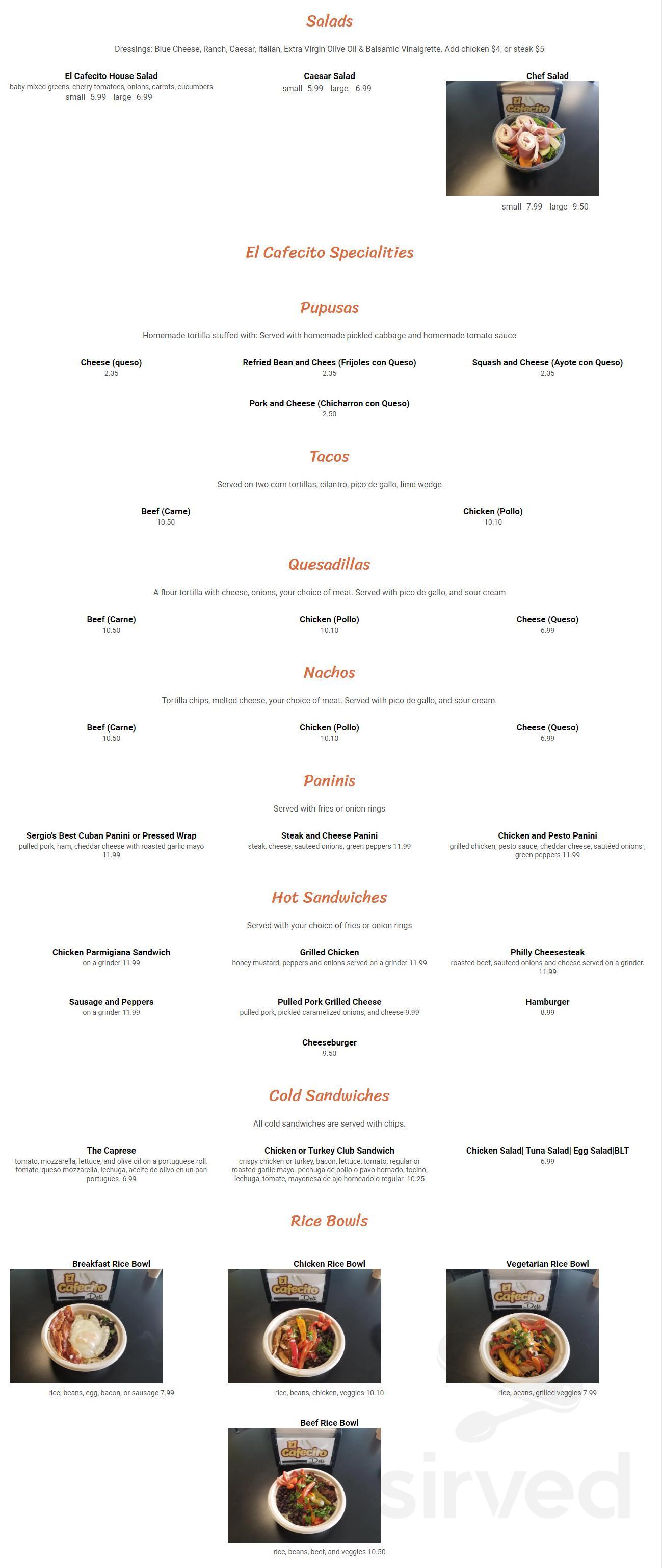 El cafecito deli menu in Stratford, Connecticut, USA