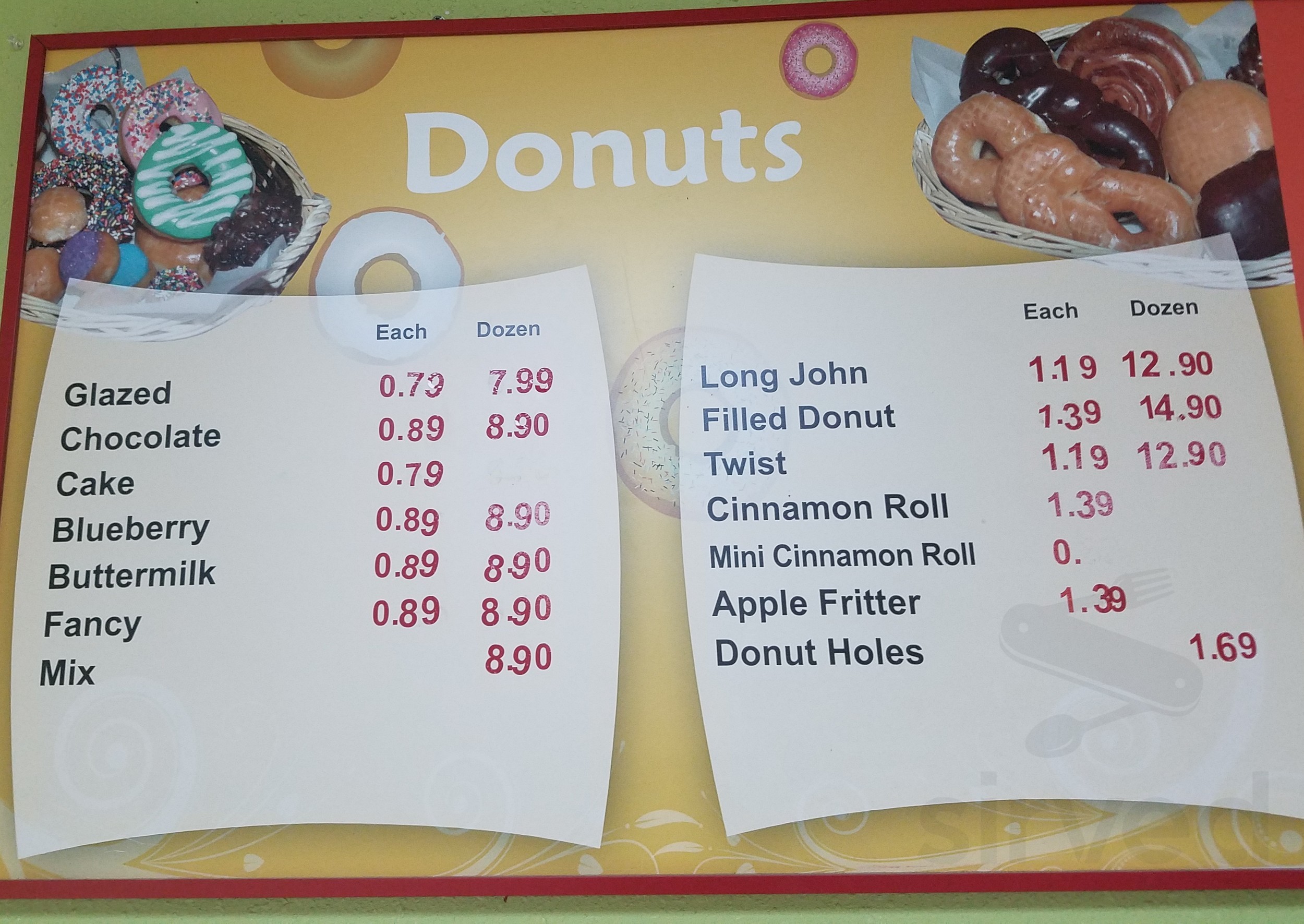 J's Donuts menu in Oklahoma City, Oklahoma, USA
