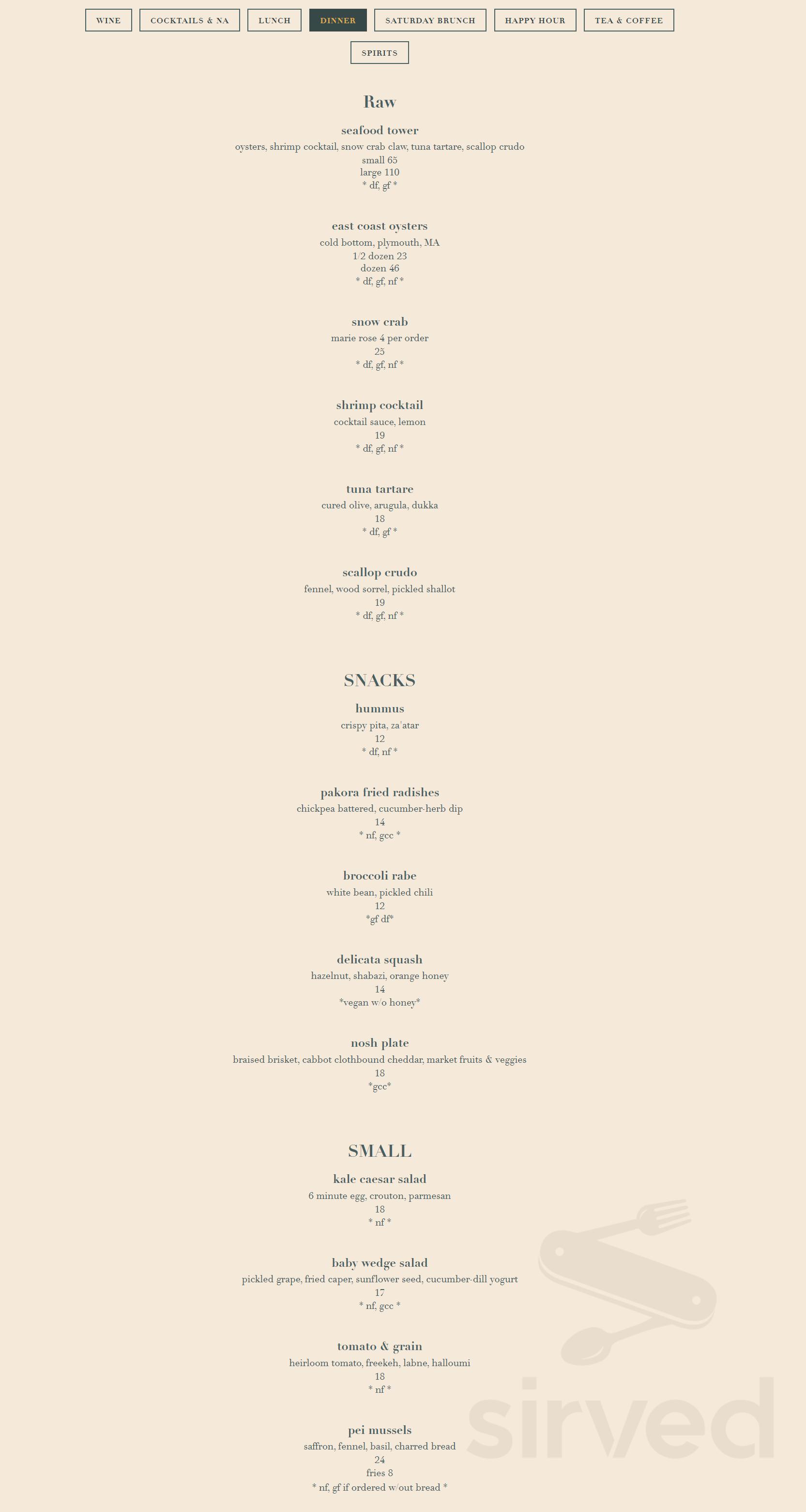 The Orchard Townhouse menu in New York, New York, USA