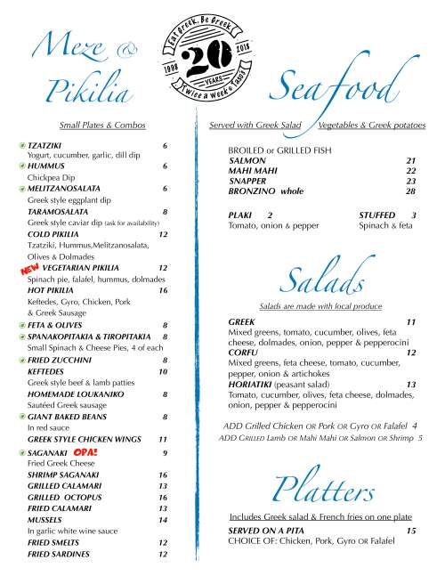 Taso's Greek Taverna & Bar menu in Delray Beach, Florida, USA