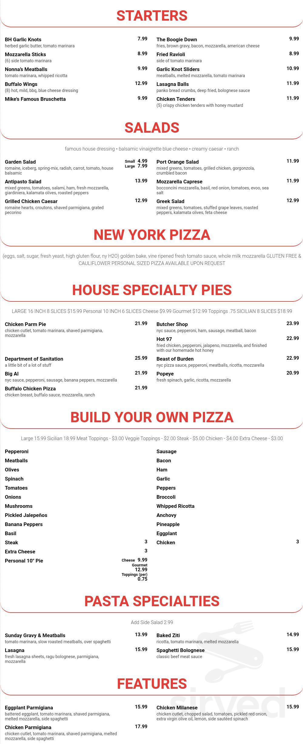 Bronx House Pizza menus in Port Orange, Florida, United States