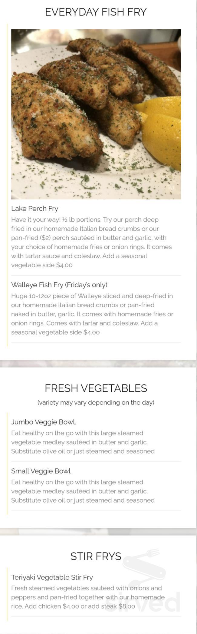 4th Base Restaurant menu in West Milwaukee, Wisconsin, USA