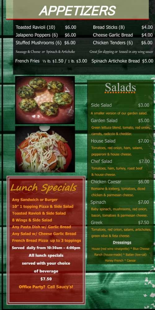 Saucy's Pizzeria menu in Arnold, Missouri, USA