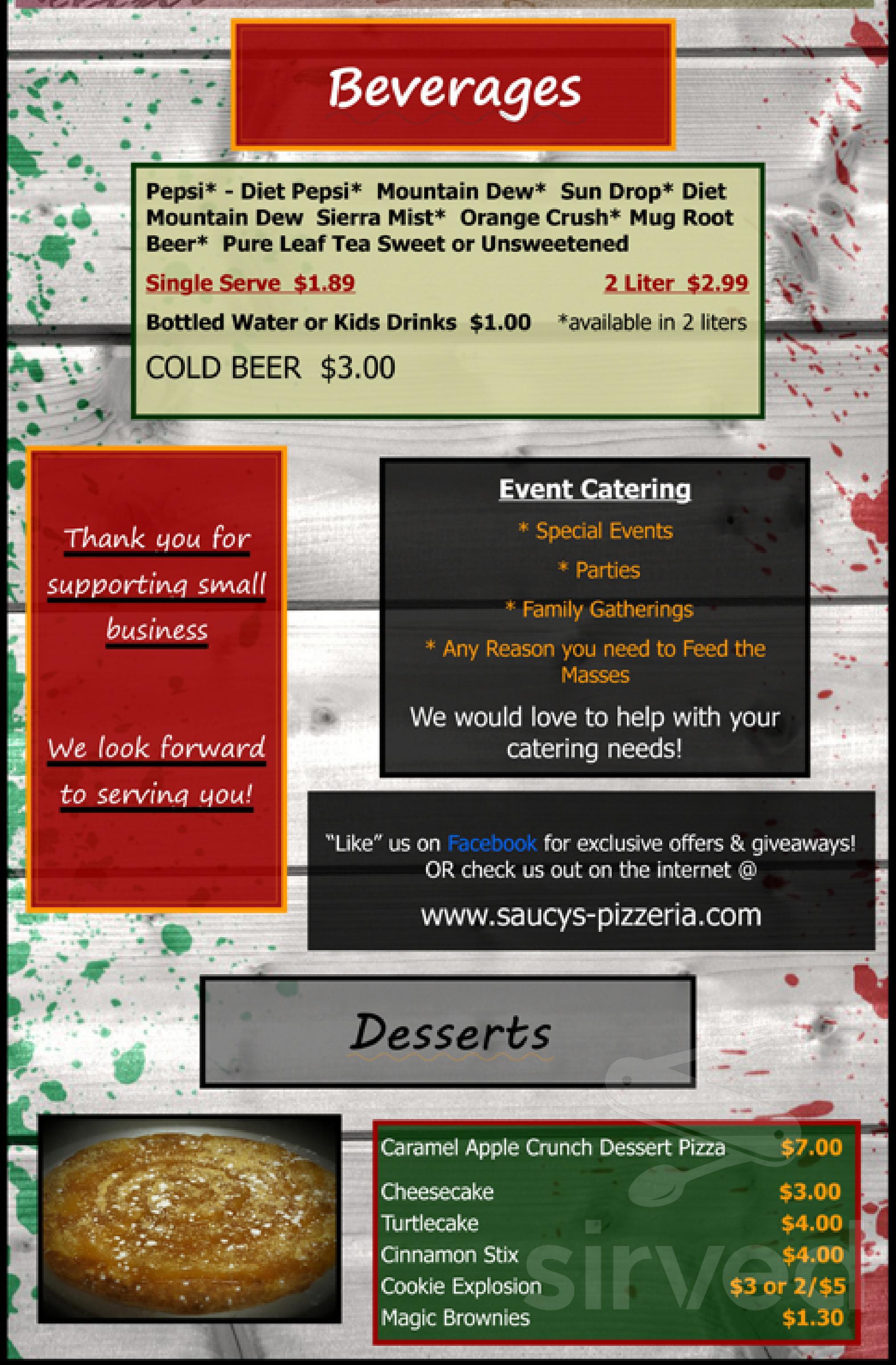 Saucy's Pizzeria menus in Washington, Missouri, United States