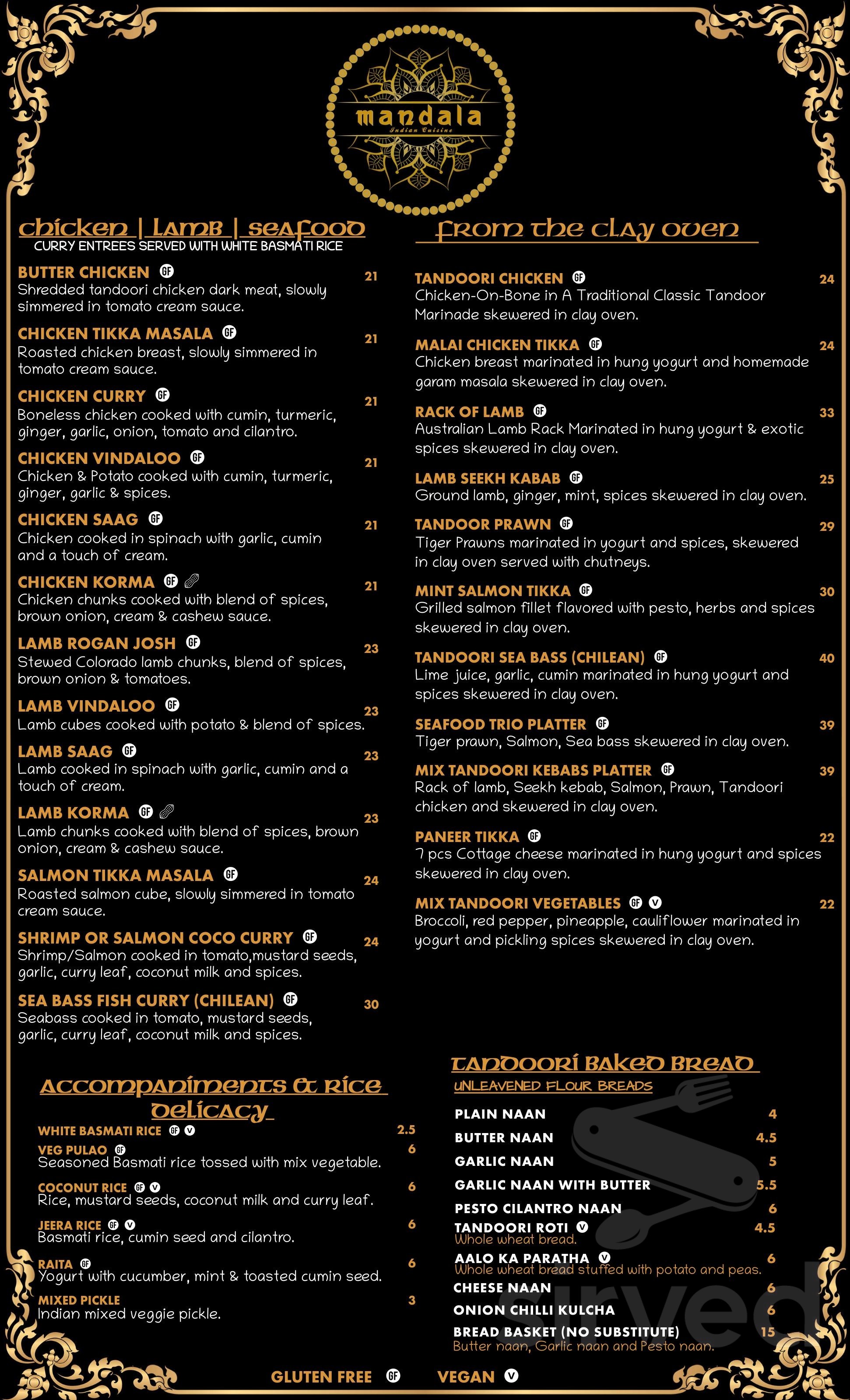 Menu - Saratoga CA's Mandala Indian Cuisine | Sirved