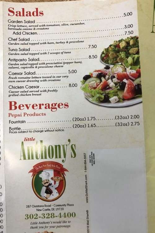 Little Anthony's Pizza menu in New Castle, Delaware, USA