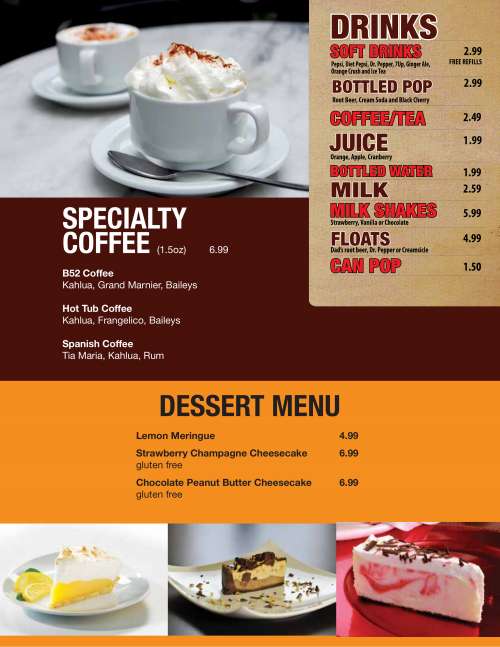 Gilligan's menu in Windsor, Ontario, Canada