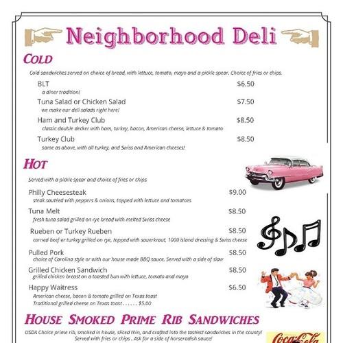 The Pink Cadillac Diner menu in Natural Bridge, Virginia, USA