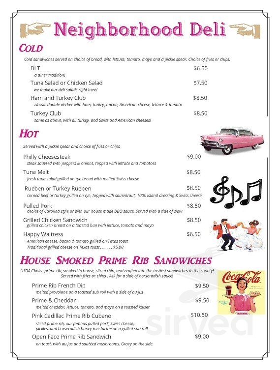 The Pink Cadillac Diner menus in Natural Bridge, Virginia, United States