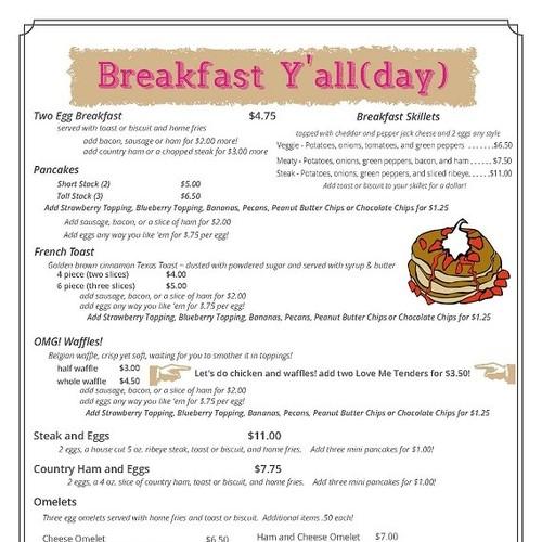 The Pink Cadillac Diner menu in Natural Bridge, Virginia, USA