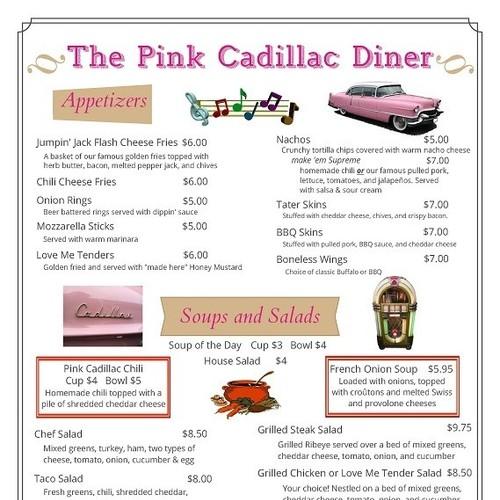 The Pink Cadillac Diner menu in Natural Bridge, Virginia, USA