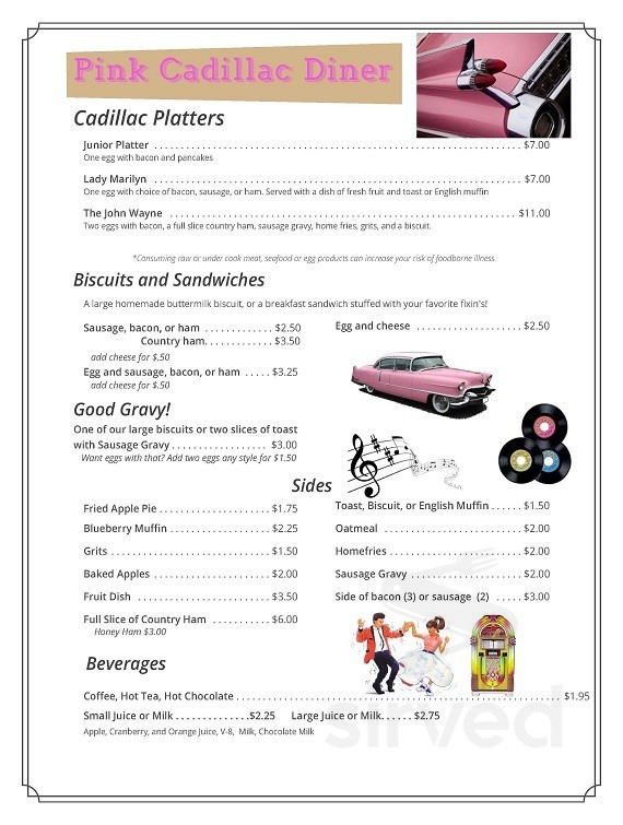 The Pink Cadillac Diner menus in Natural Bridge, Virginia, United States