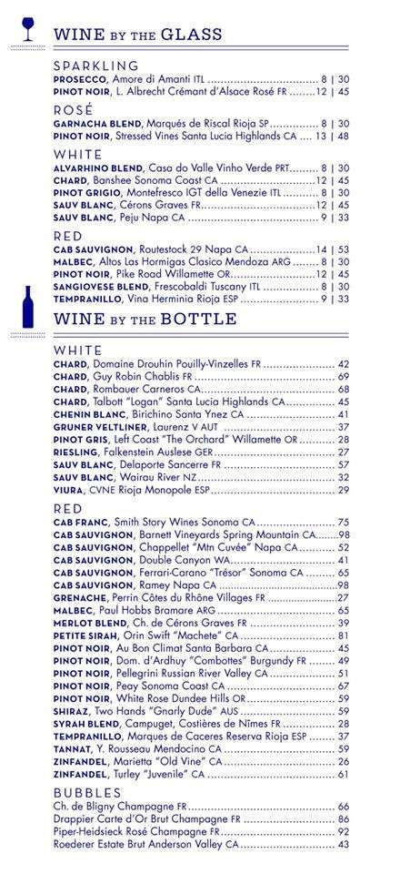 Hillside Tavern menu in Dallas, Texas, USA