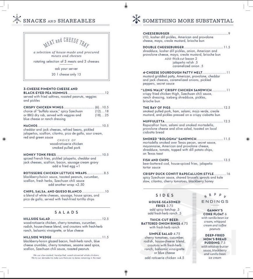 Hillside Tavern menu in Dallas, Texas, USA