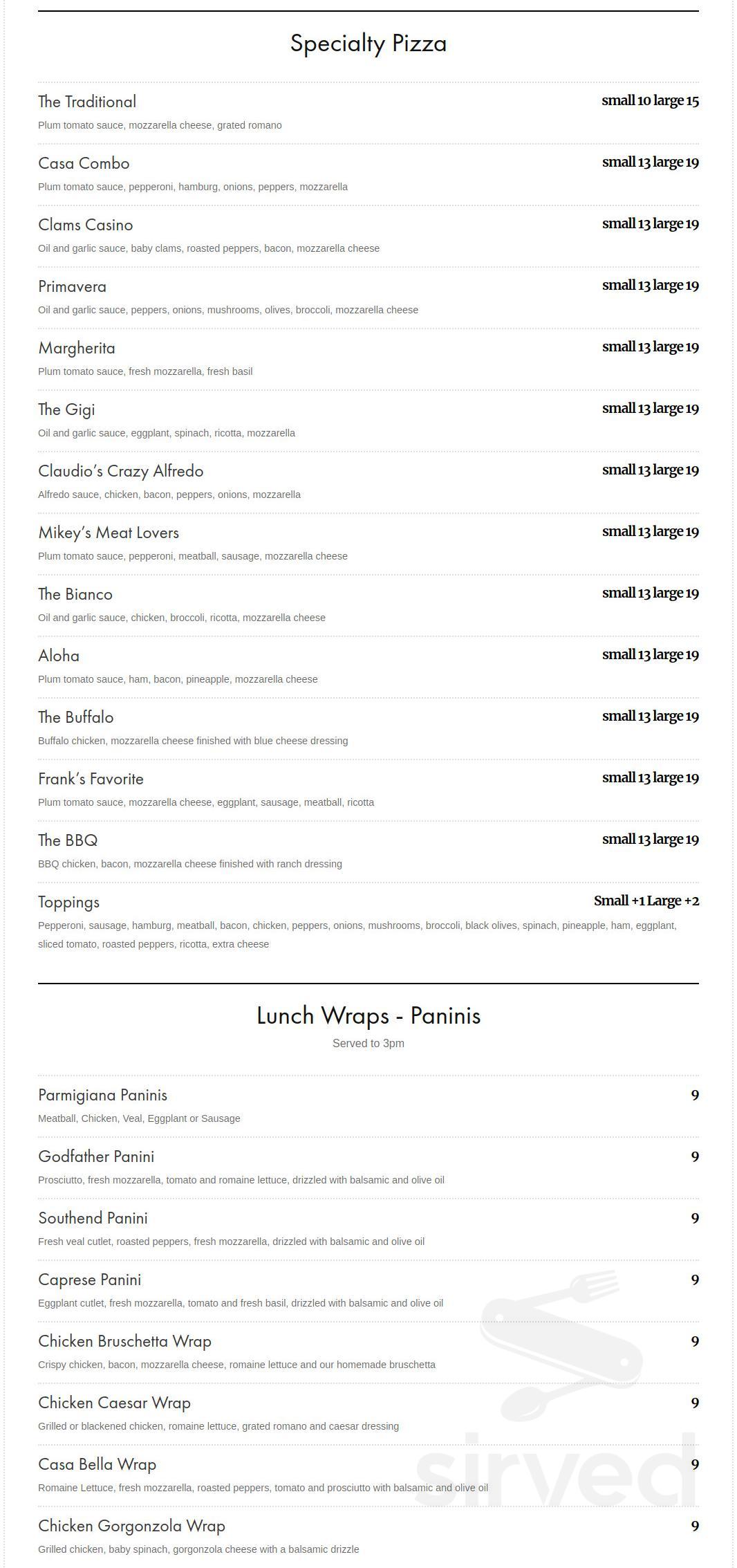 Casa Bella Italian Kitchen & Bar menu in Hampden, Massachusetts, USA