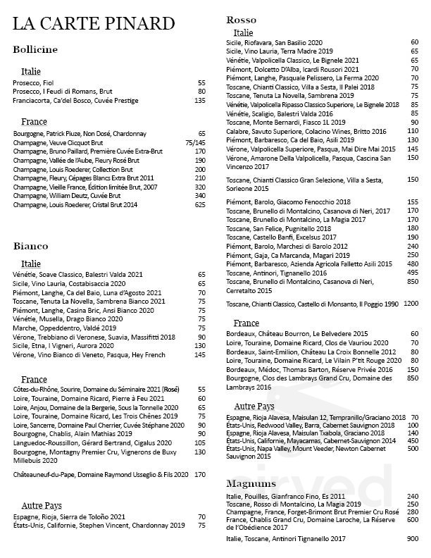 Restaurant Tonino menu in Québec, Quebec, Canada