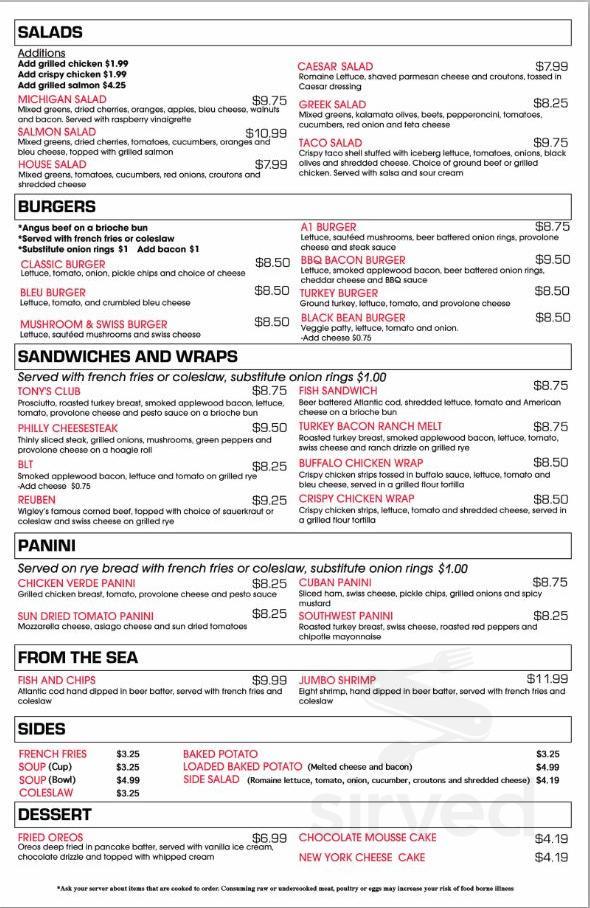 Tony V's Tavern menus in Detroit, Michigan, United States