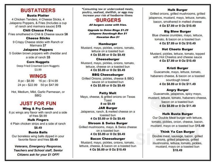 Busta's Burgers & More CROSBY menu in Crosby, Texas, USA