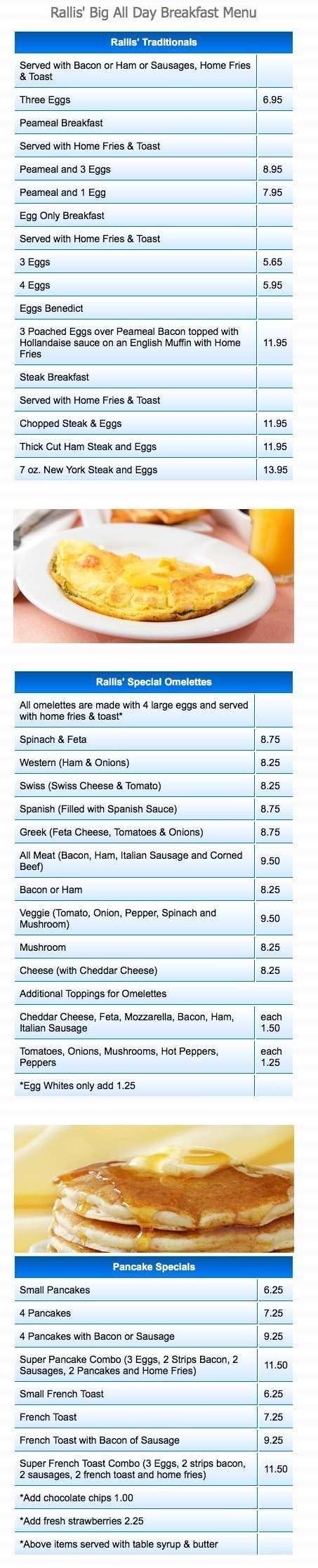 Rallis Burger Family Restaurant menu in Bridgenorth, Ontario, Canada
