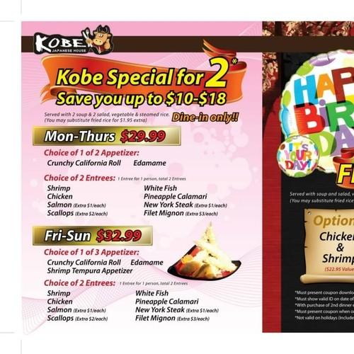 Kobe Japanese House menu in Rancho Cucamonga, California, USA