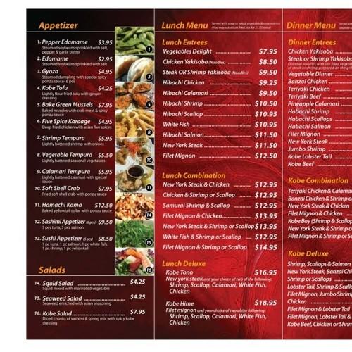 Kobe Japanese House menu in Rancho Cucamonga, California, USA