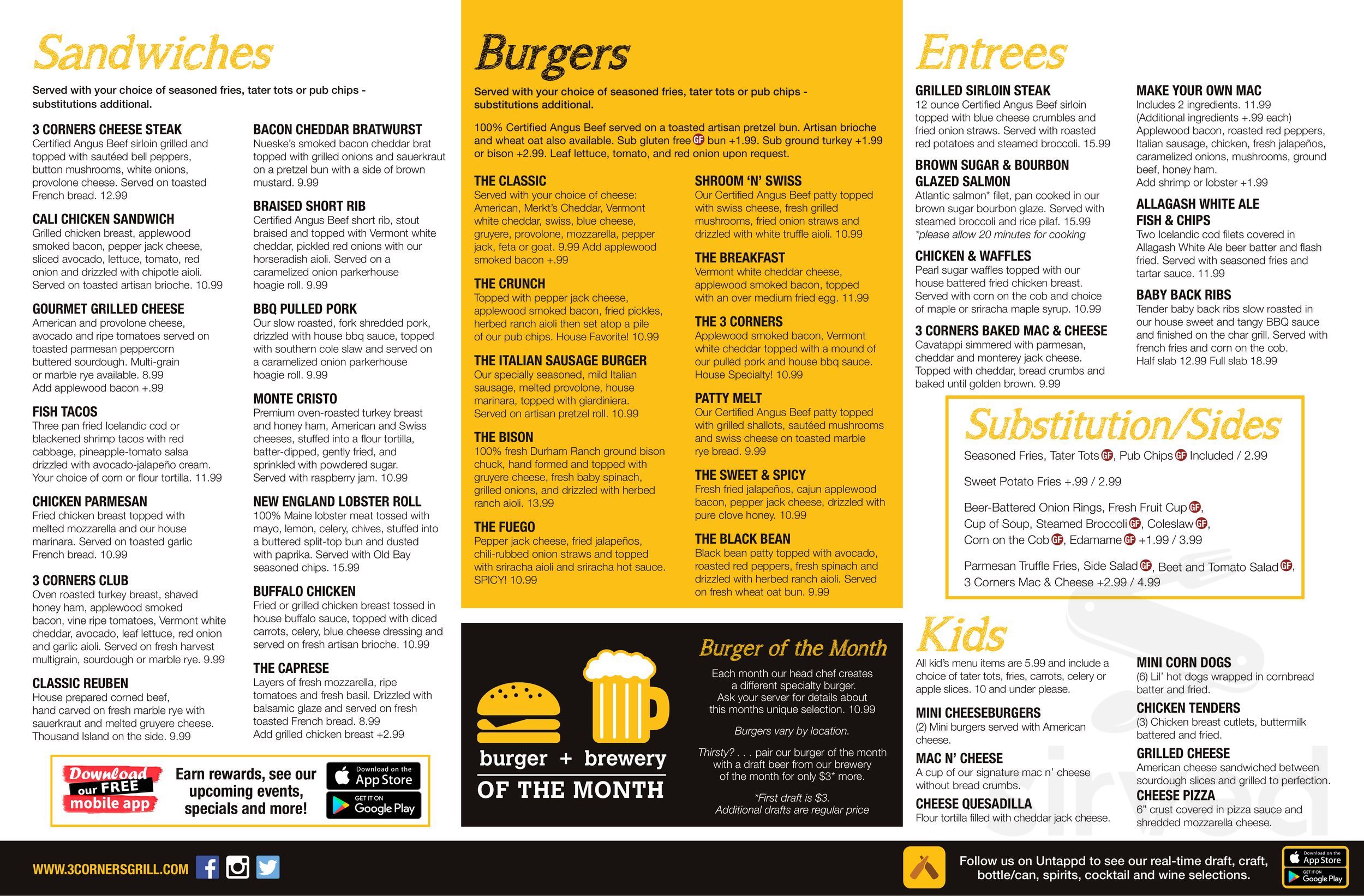 3 Corners Grill & Tap menus in Downers Grove, Illinois, United States