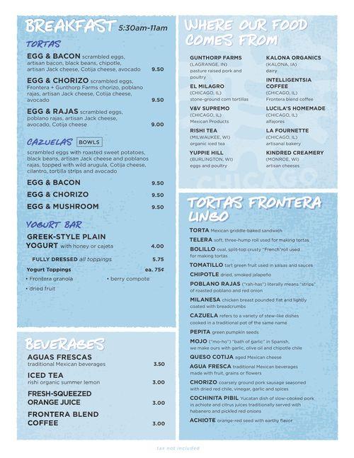 Tortas Frontera by Rick Bayless menu in Chicago, Illinois, USA